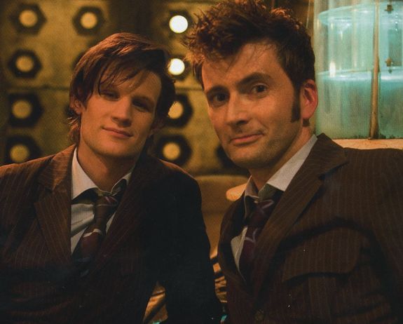 On set images from Doctor Who show two and a half Doctors
